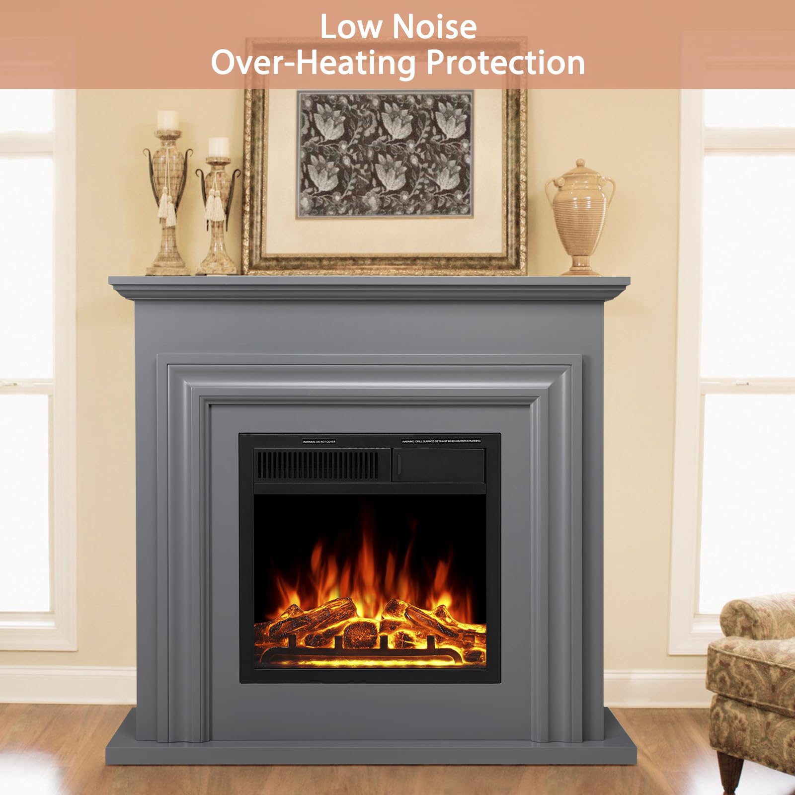 Xbeauty 36" Electric Fireplace with Mantel Wooden Surround Firebox Fireplace TV Stand with Logs, Adjustable Led Flame, Remote Control, 750W-1500W,(Gary)