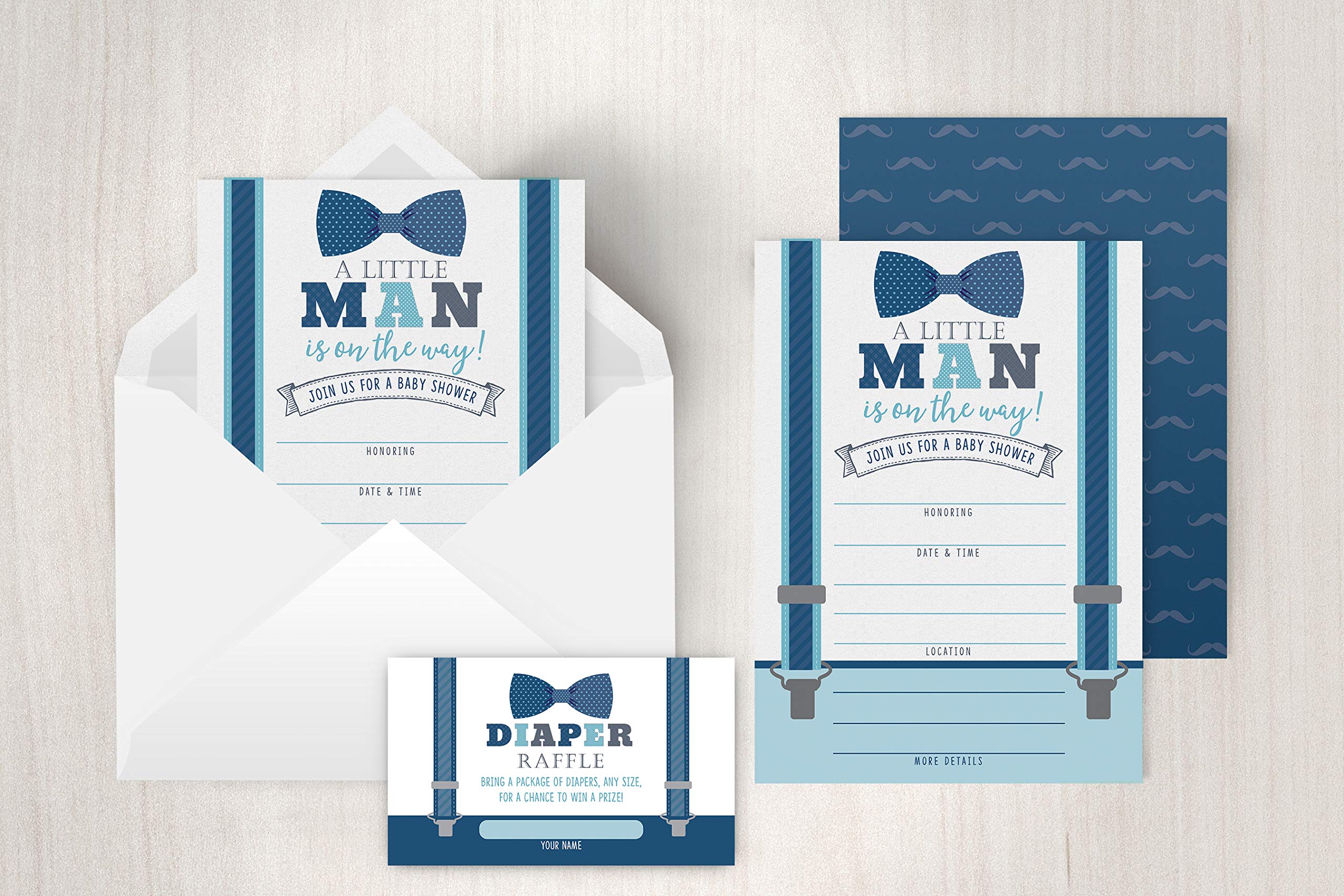 Your Main Event Prints Boy Baby Shower Invitations, 20 Including Envelopes & Diaper Raffle Cards, Little Man, Sprinkle