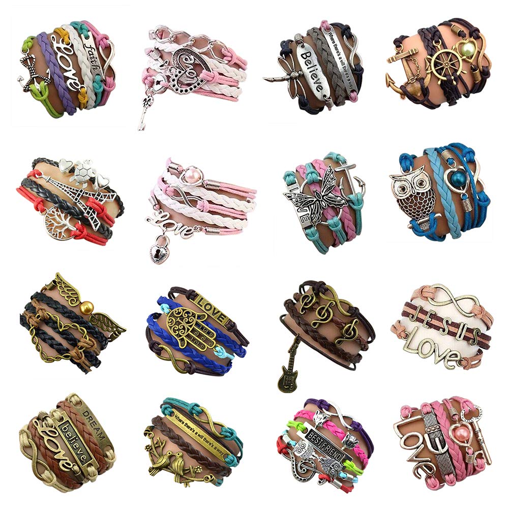 YallFF 16pcs Handmade Braided Multi Layers Vintage Woven Rope Wrap Bangle Bracelets - Infinity Love Best Friend