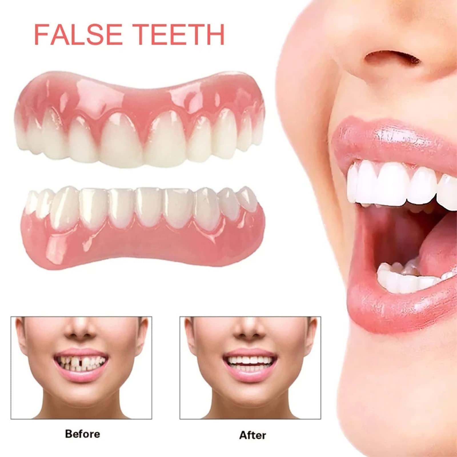 Upper and Lower Veneer 2 PCS Veneers Dentures Socket for Women and Men Fix Your Smile at Home Within Minutes