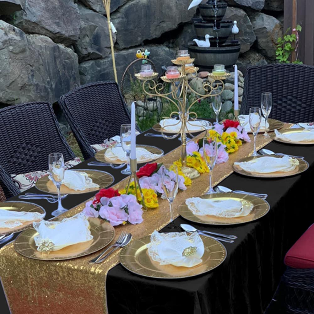TRLYC Polyester Tablecloth - 90x132 Black Tablecloth 100% Polyester 6FT Wedding Table Linen