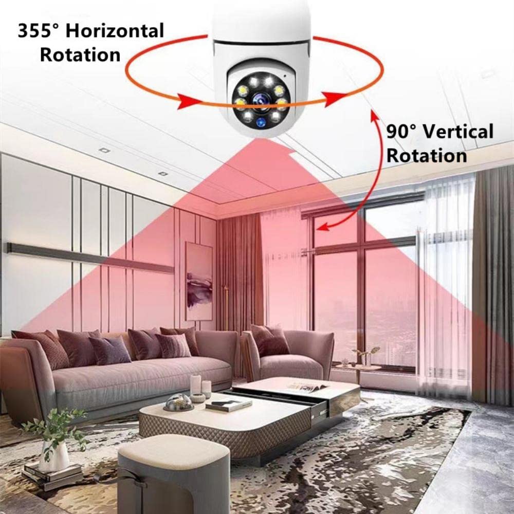 X W EI UNION Light Bulb Camera 360 Degree Wireless Home Security Camera Indoor Outdoor, Two-Way Audio Motion Detection Night Vision Video Record with Sound Cloud Support