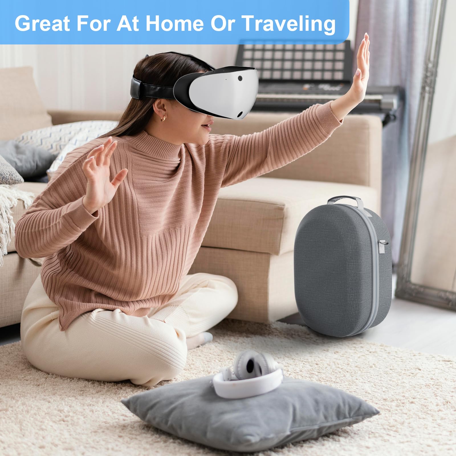 Wenocally Customized Carrying Case Compatible with PSVR2 Headset & Accessories, Portable PS VR2 Case with Unique Groove Design, Shockproof PS VR2 Protective Case for Home and Travel Storage, Grey
