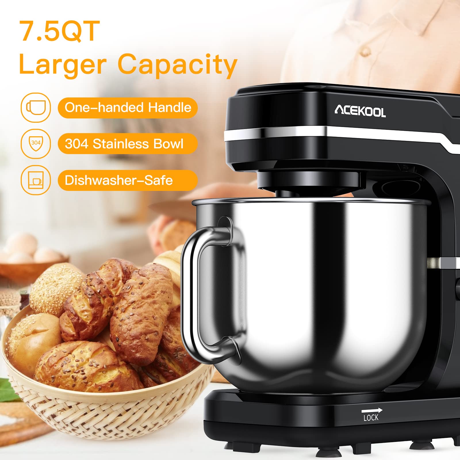 Stand Mixer, 7.5 Qt. 660W 10-Speed Electric Kitchen Mixer with Dishwasher-Safe Dough Hooks, Beaters, Wire Whip & S plash Guard for Most Home Cooks