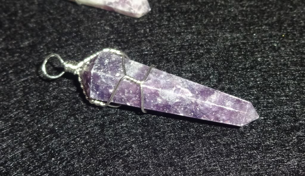 Sublime Gifts 1pc Lepidolite Natural Premium Crystal Cut Healing Gemstone Wire Wrapped with Loop Point Pendant