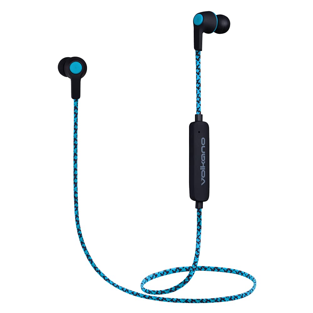 Volkano Wireless Earphones with Microphone, Portable Square Earphone Carrying Case, True Stereo Sound in-Ear Bluetooth Headphones, Audífonos Inalámbricos Volume Control [Blue/Black] Moda Series