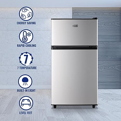 WANAI Refrigerator 3.5 Cu.Ft Refrigerator with Freezer, Retro Fridge with Dual Door,7 Adjustable Thermostat, Adjustable Shelves For Dorm, Office Bedroom, Silver
