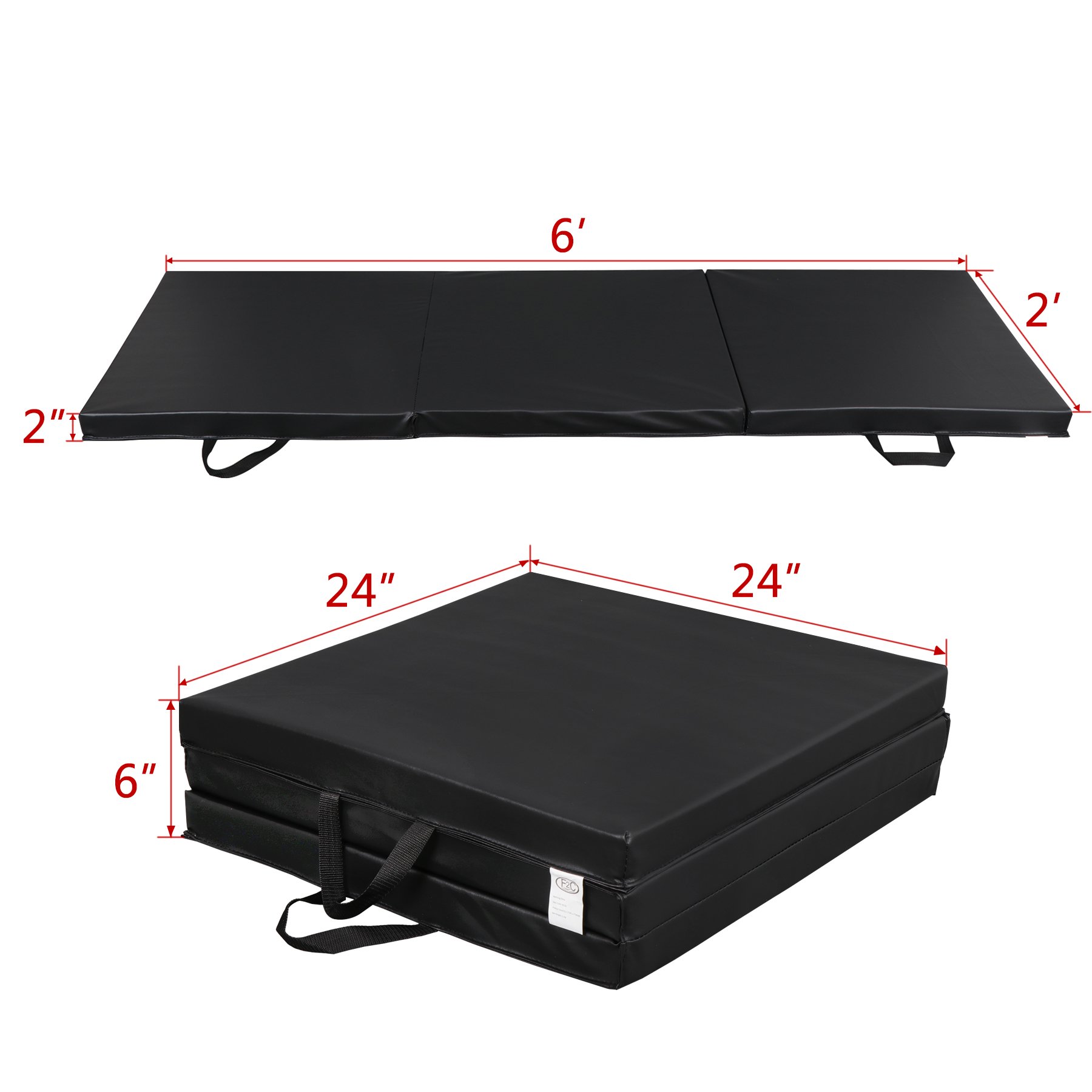 ZENY 2ββ Thick Tri-fold Folding Gym Exercise Mat Extra Thick Gymnastics MatTumbling Mat with Carrying Handles for Home Workout, Core Workouts, Stretching, MMA, Yoga (black)