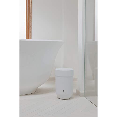 Umbra Touch Waste Can, Small Trash Can with Lid, Swing Lid Waste Basket, Garbage Can with Lid for Washroom/Bathroom, White