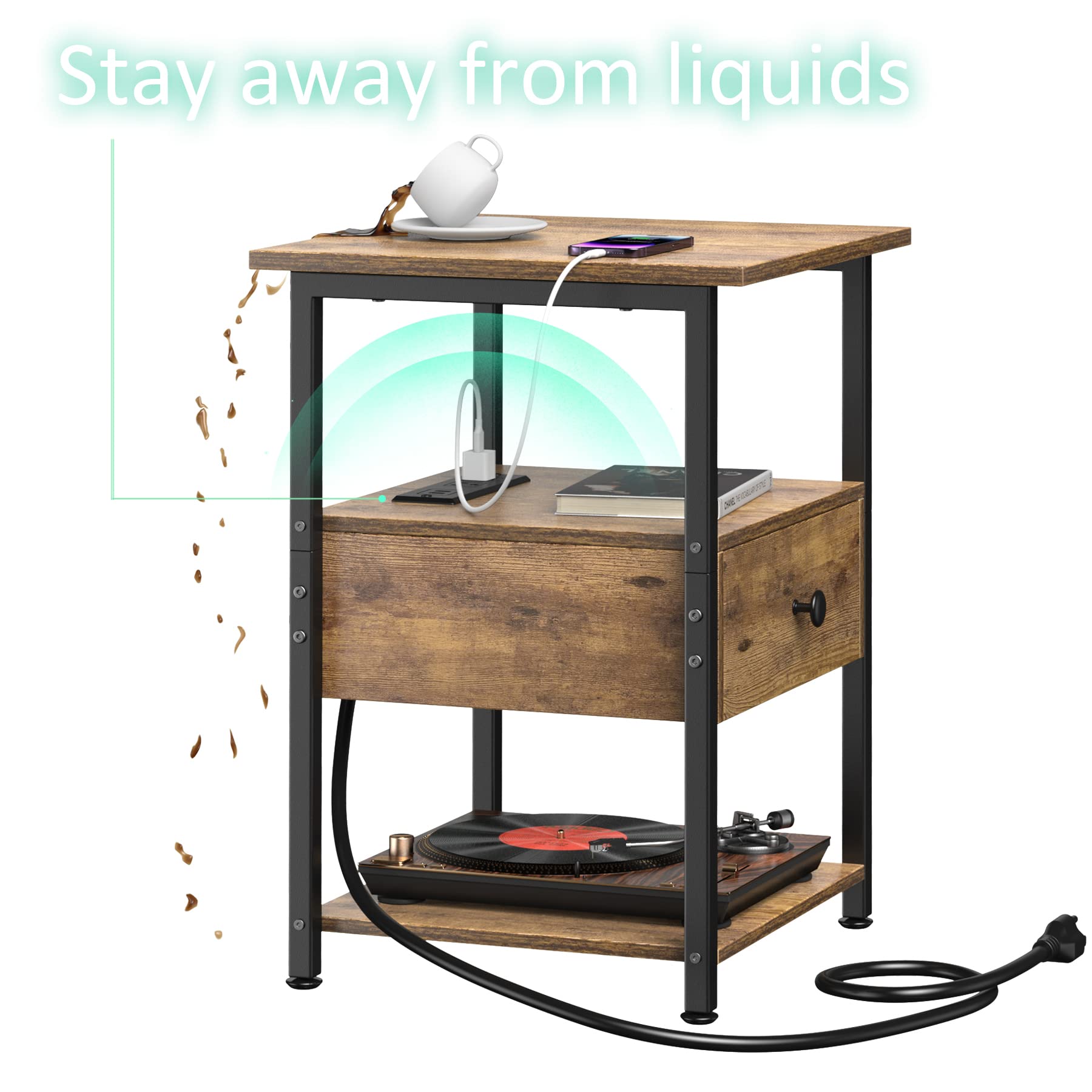 Yaabii Side Tables,End Table with USB Ports and Outlets,Nightstands with Charging Station,Bedside Tables with Storage Shelves for Living Room,Bedroom