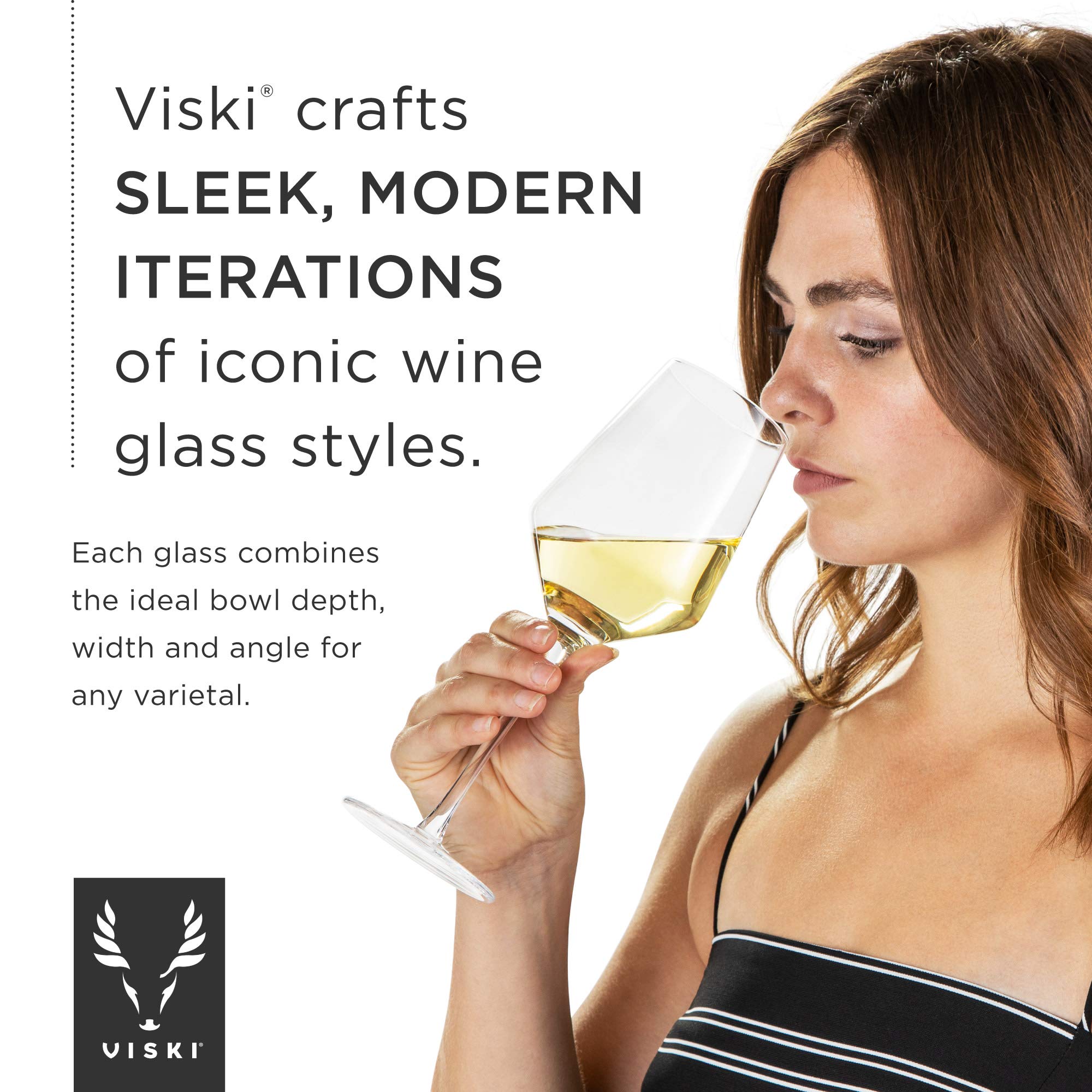 Viski Raye Angled Crystal Chardonnay Wine Glasses Set of 2, No-Lead Premium Crystal Clear Glass, Modern Stemmed, Flat Bottom White Wine Gift Set, 13oz
