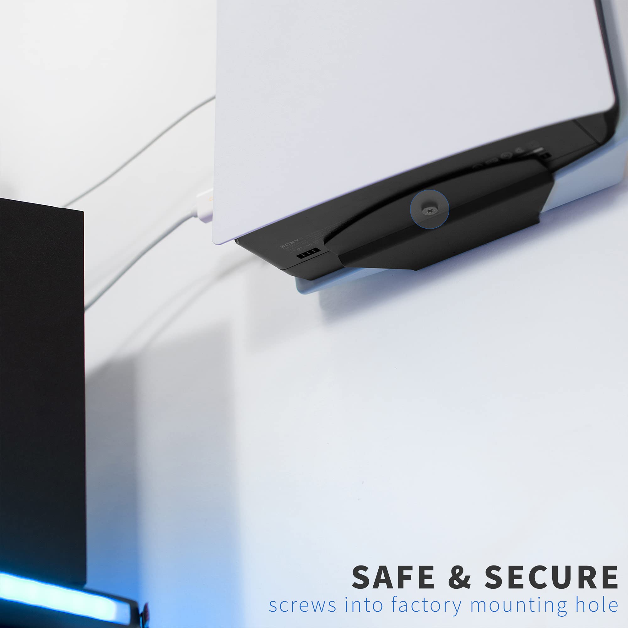 VIVO Steel Wall Mount Bracket Designed for PS5 Gaming Console, Vertical Display for PlayStation 5, Open Design, 2 Controller Mounts, Black, MOUNT-PS5B