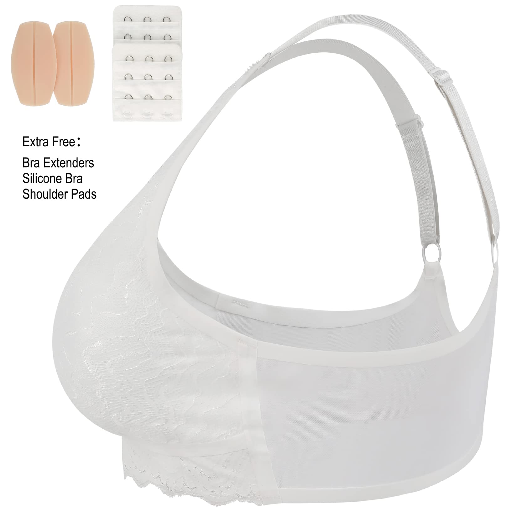 Vollence Mastectomy Bra with Pockets for Silicone Breast Forms Prosthesis Women Everyday Bra White