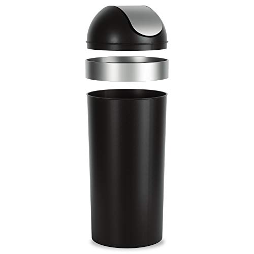 Umbra Venti Kitchen Trash Can with Swing Top Lid, Large 16-Gallon (62 L) Capacity, Black/Nickel
