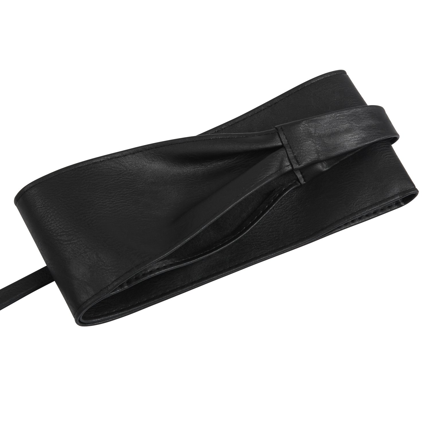 Women's Bowknot Faux Leather Wrap Around Self Tie Obi Cinch Waist Band Boho Belt,Black,One Size