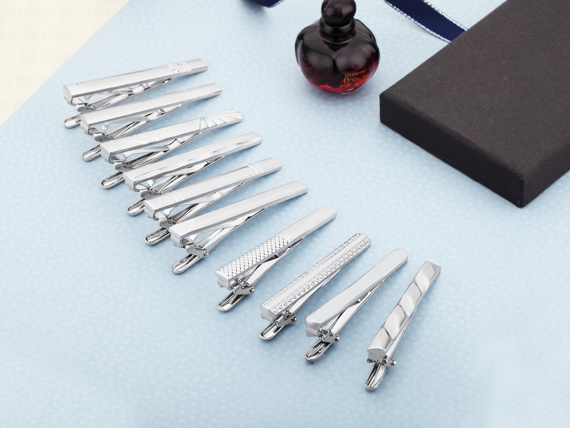 Tie Clip Set of Men Classic Jewelry Gift, 10 Pcs of Silver Tone, 2.3 Inches