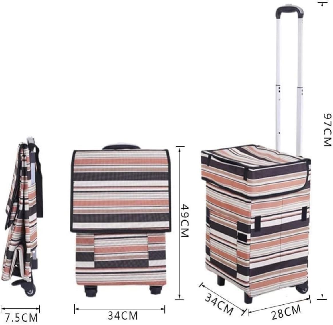 XDMINGY Folding Shopping Cart, Shopping Cart Shopping Cart Trolley Foldable 41L Loading Capacity Aluminum Alloy Pull Rod Large Capacity Grocery Utility Carts, 97*34*28cm