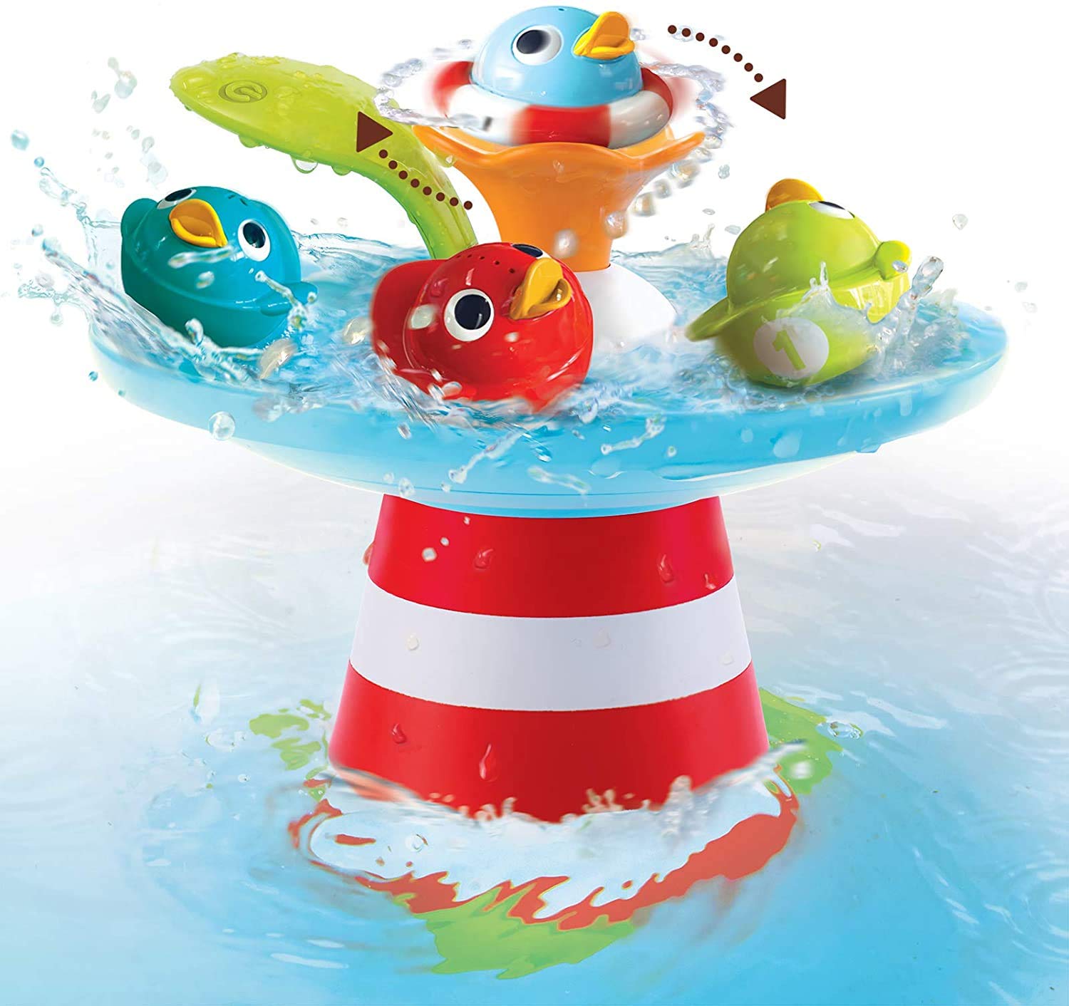 Yookidoo Duck Race Baby Bath Toy - Water Fountain and Four Racing Magical Ducks for Bathtime Sensory Development - Bath Time Fun 6 Months and Up