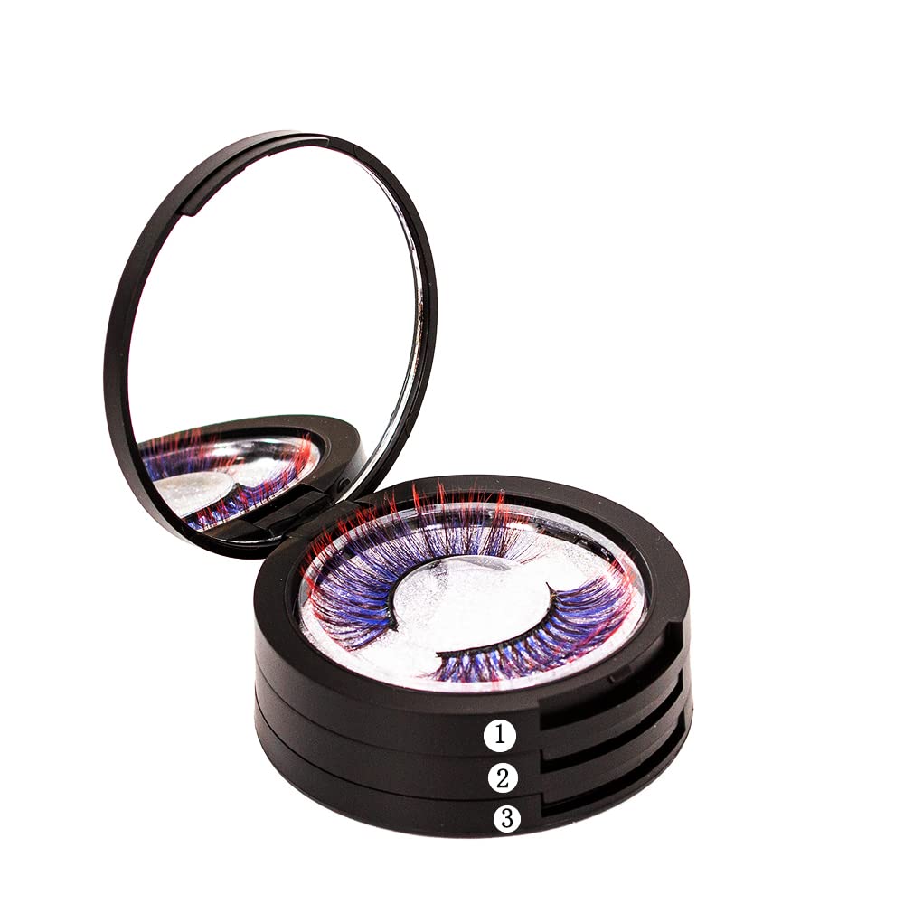 YiQiYi False Eyelash Case 2 PCS Round Eyelashes Organizer Box with Makeup Mirror New Look Cosmetic Storage Packing Plastic Holder Case Travel(Black and Lilac Lavender)