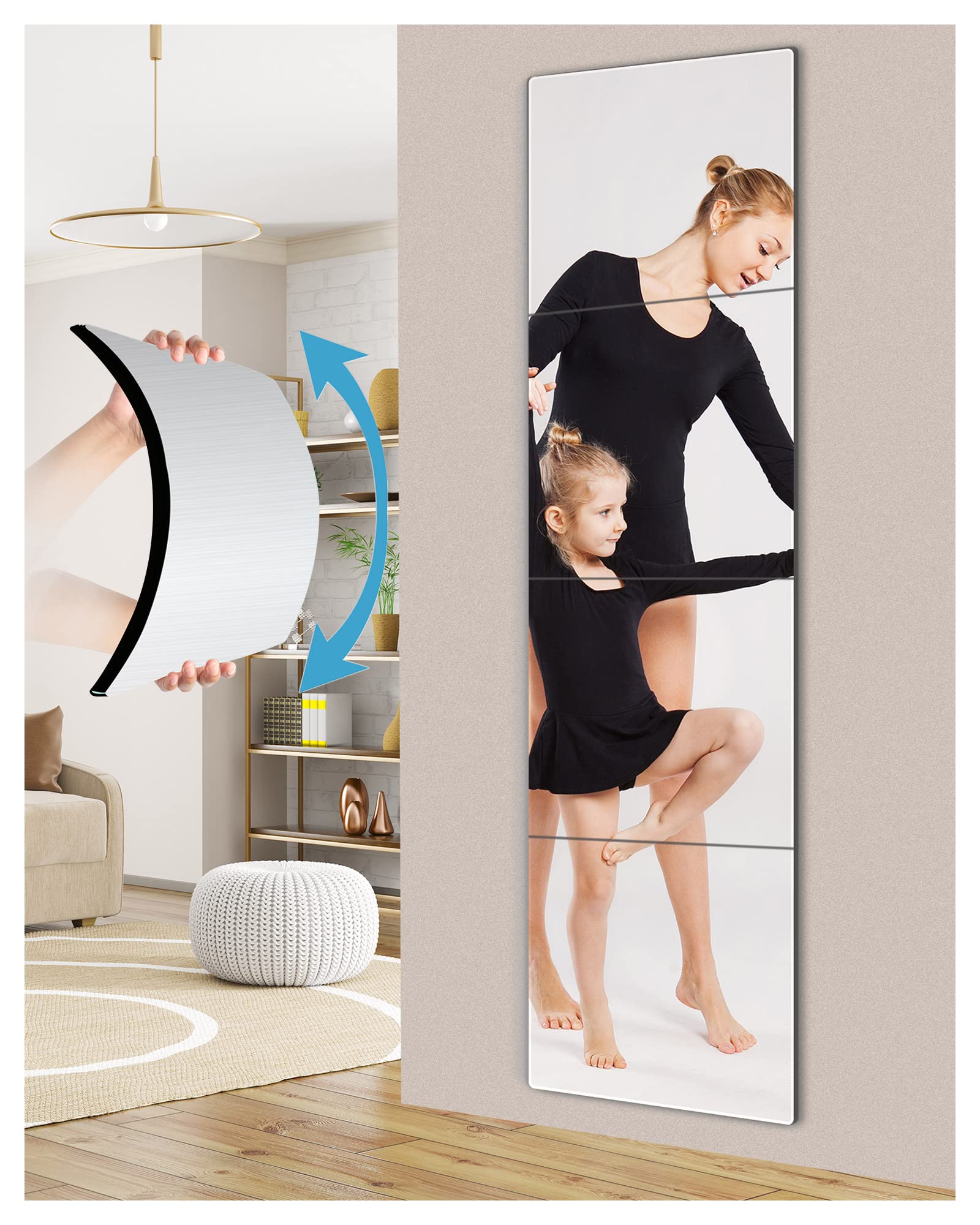 Unbreakable Full Length Wall Mirror Tiles,Shatterproof Mirror for Kids Extra Thick 1/8" 4 Pack 10"x10", Long Mirrors for Bedroom Door,Workout for Home Gym Body,Closet Mirror Wall,Home Gym Mirror