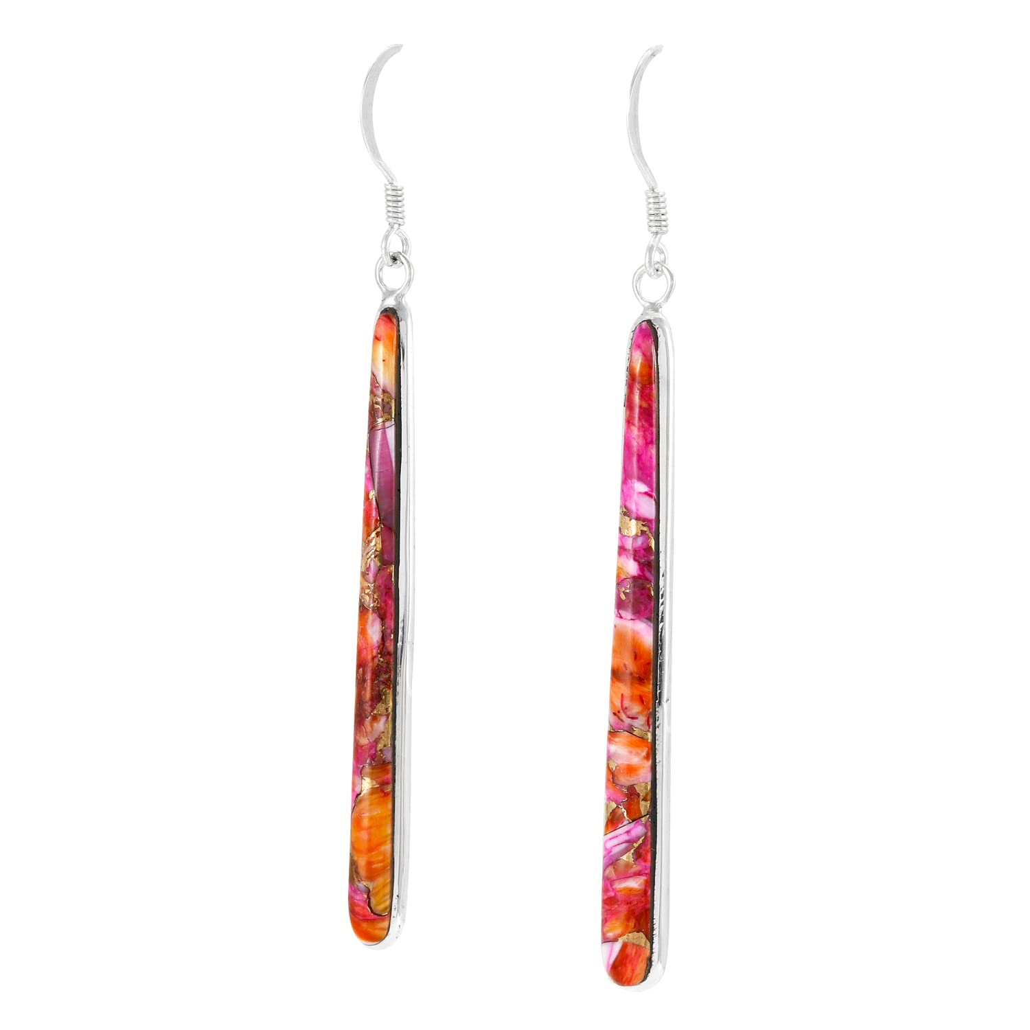 Turquoise Earrings in Sterling Silver & Genuine Gemstones 2.5" Long (Multi-C49)