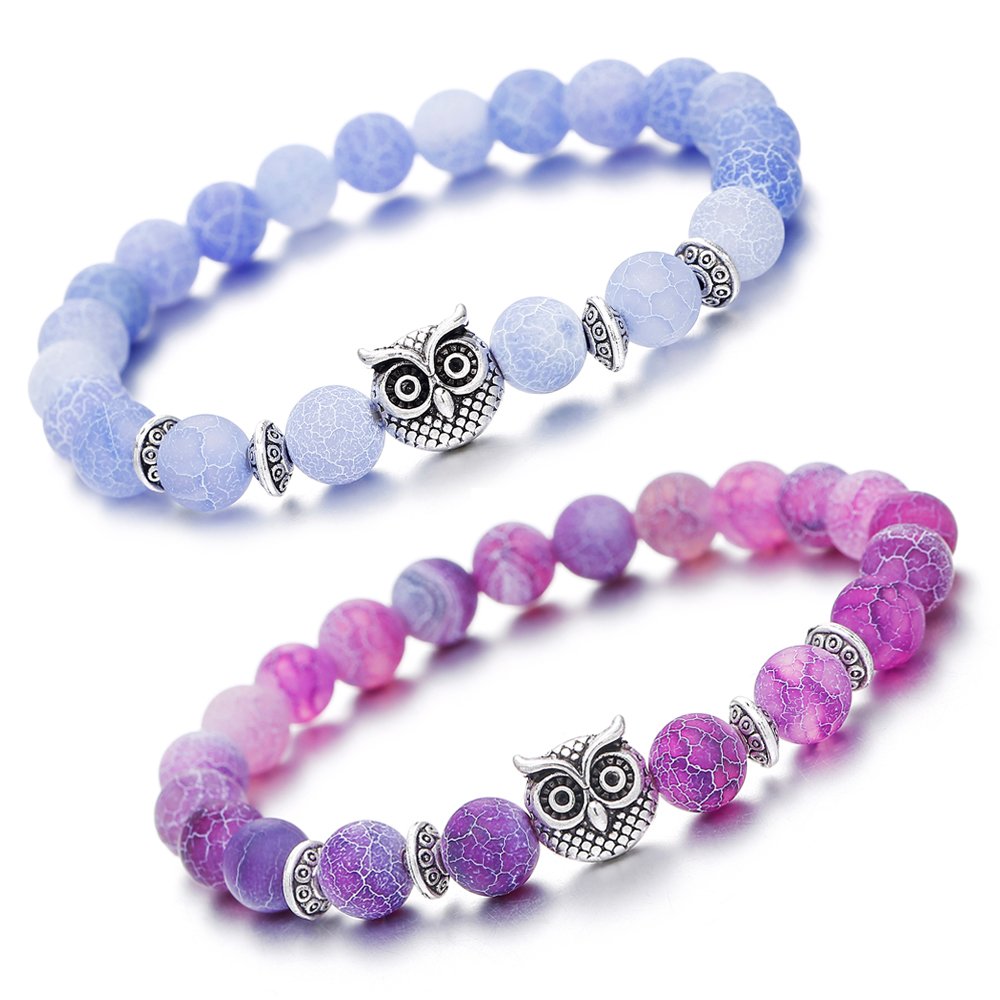 ZHEPIN Owl Bracelet Mala Beads Spiritual Energy Beaded Bracelet for Women Men