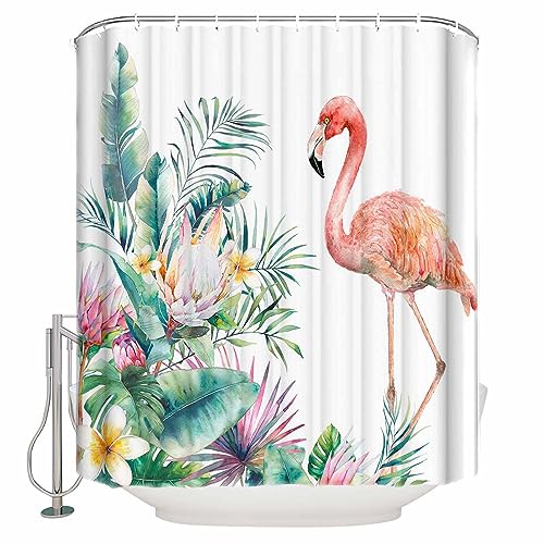 Shower Curtain, Summer Flamingo Washable Shower Curtain with Hooks Bath Decor Fabric Shower Curtains for Bathroom, Hotel, Stalls, Bathtubs, 36x72 in