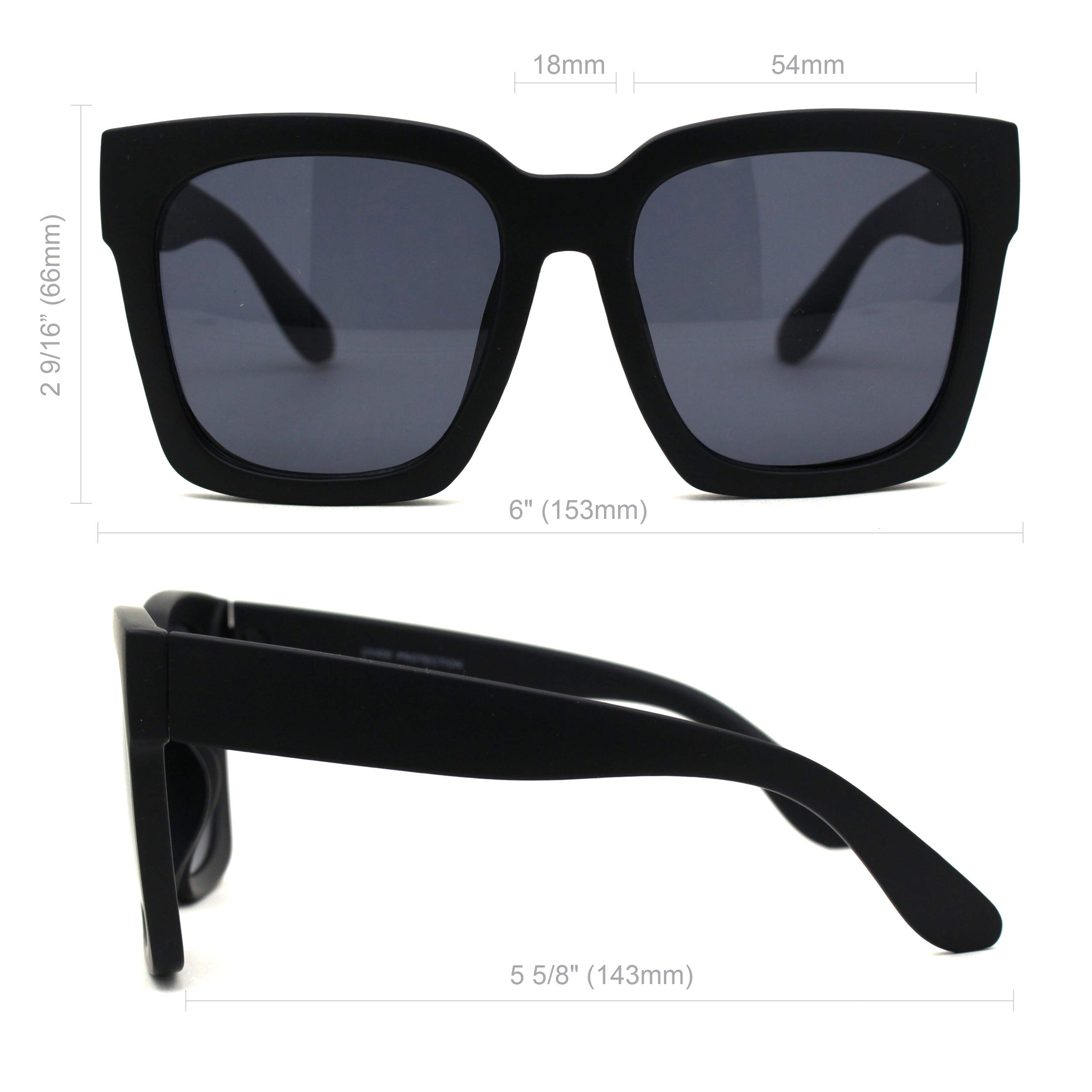 Womens Boyfriend Style Oversize Horned Rim Thick Plastic Sunglasses Matte Solid Black