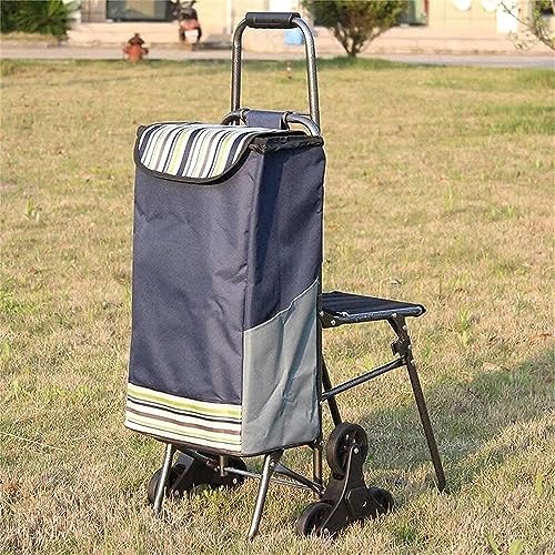 XDMINGY Folding Shopping Cart, Portable Shopping Cart Multi-Function Shopping Cart Climbing Stairs Cart Folding Cart Portable Pull Hand Grocery Utility Carts, 98*30cm, Blue