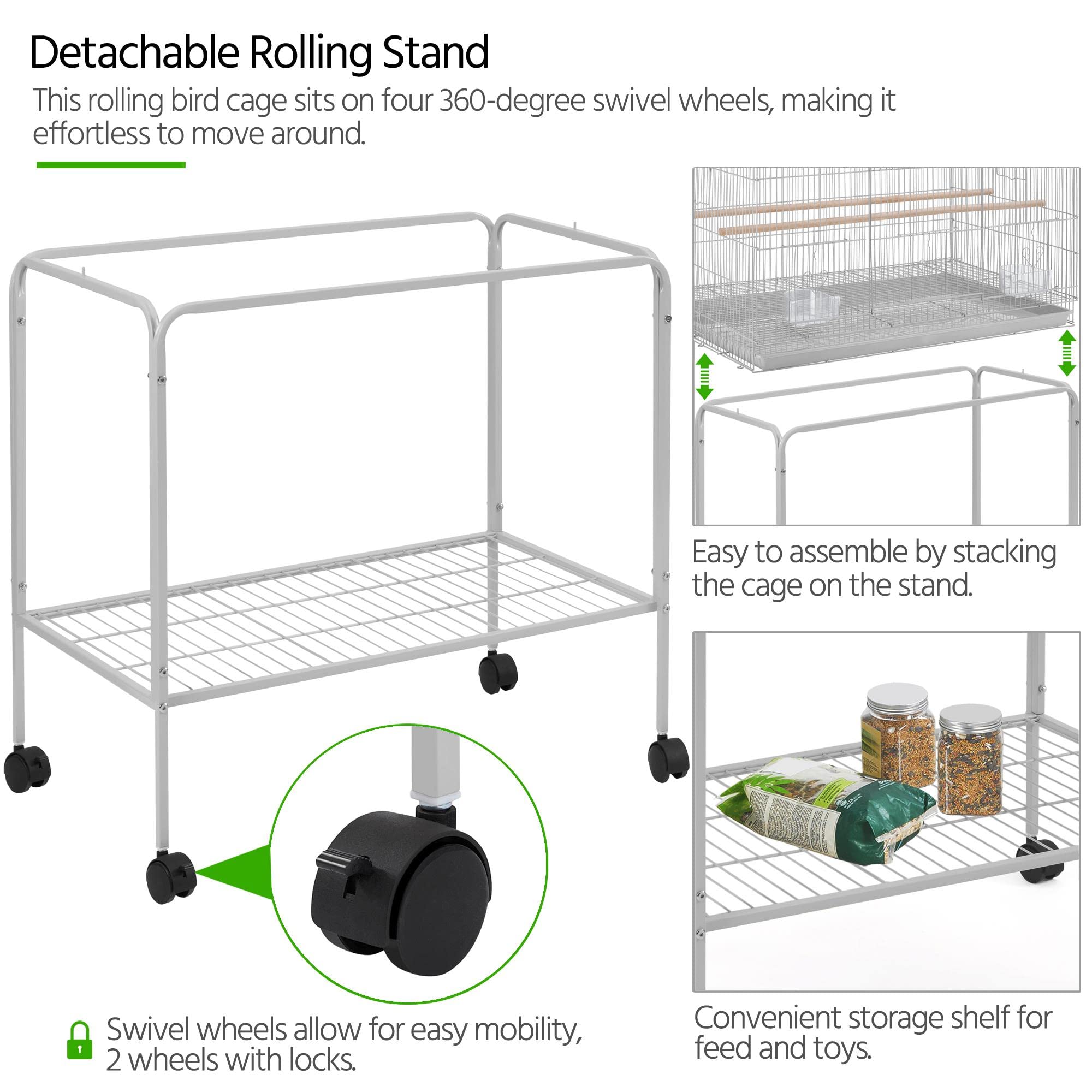 Yaheetech 47'' Height Metal Flight Bird Cage Parrot cage for Parakeets Conures Budgies Lovebirds with Rolling Stand