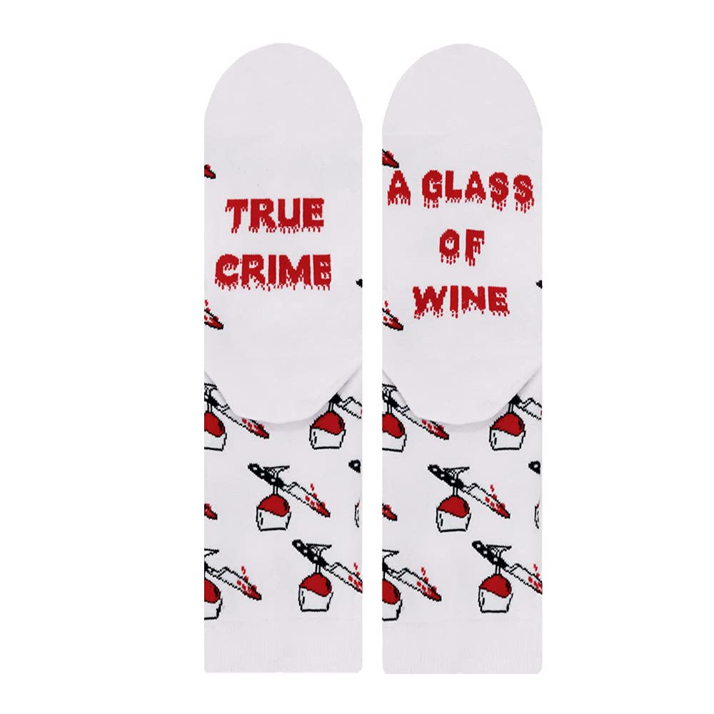 Valentines Day Gifts for Horror Lovers, Serial Killer Gifts, You'll Float Too Ruby Wine Glass and Horror Socks Gift Set, Horror Gifts for Men Women