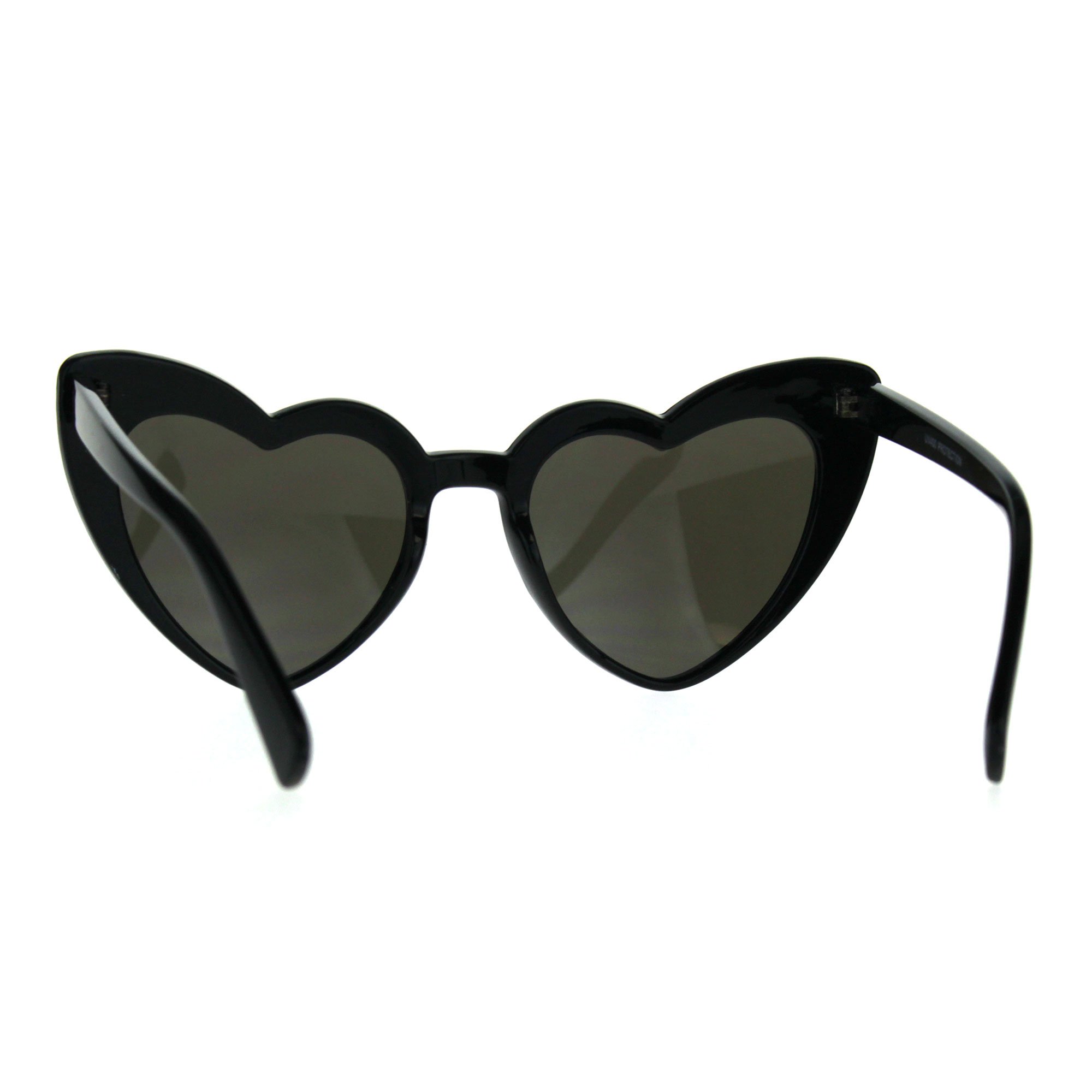Womens Heart Shape Color Mirror Cat Eye Plastic Groovy Sunglasses White Black