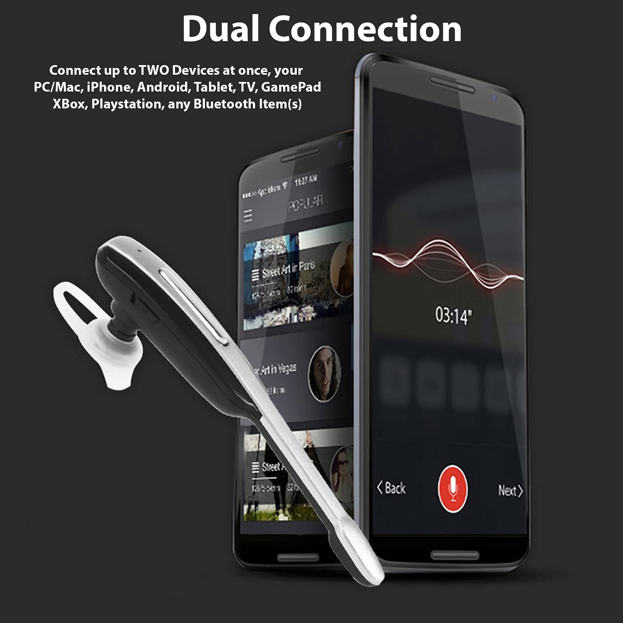 Tek Styz Headset Compatible with Bose Frames Alto in Ear Wireless Bluetooth Noise Canceling Earpiece (Black/Silver)