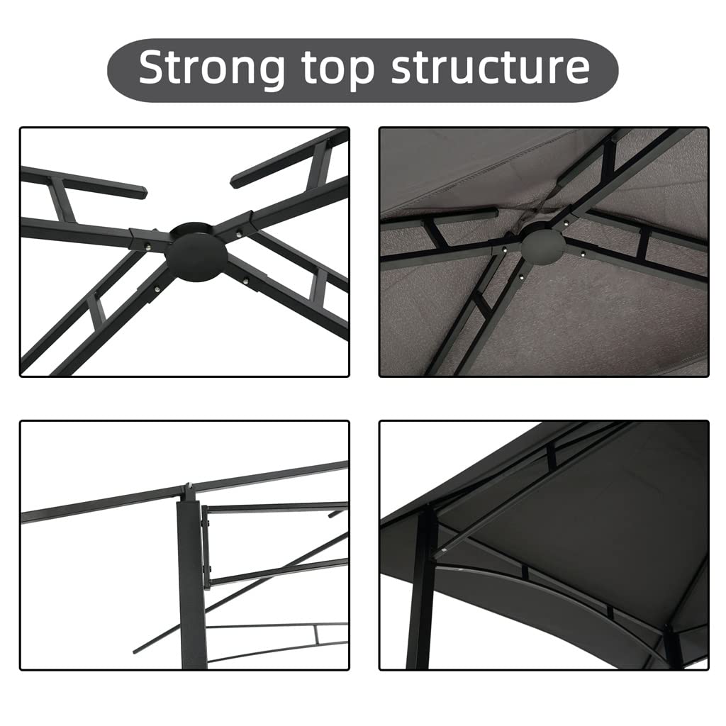UXZDX 8x5Ft Outdoor Grill Gazebo Light Shelter Tent Double Tier Soft Top Canopy Steel Frame with Led Hook Counters