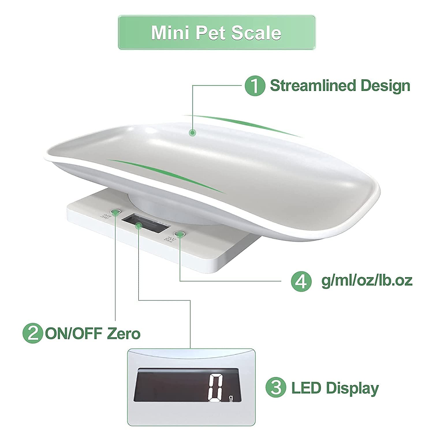 YTCYKJ Digital Pet Scale, Multi-Function LCD Scale Digital Weight with Height Tray Measure Accurately, Perfect for Puppy/Kitty/Hamster/Hedgehog/Food, Capacity up to 22 lb, Length 11inch