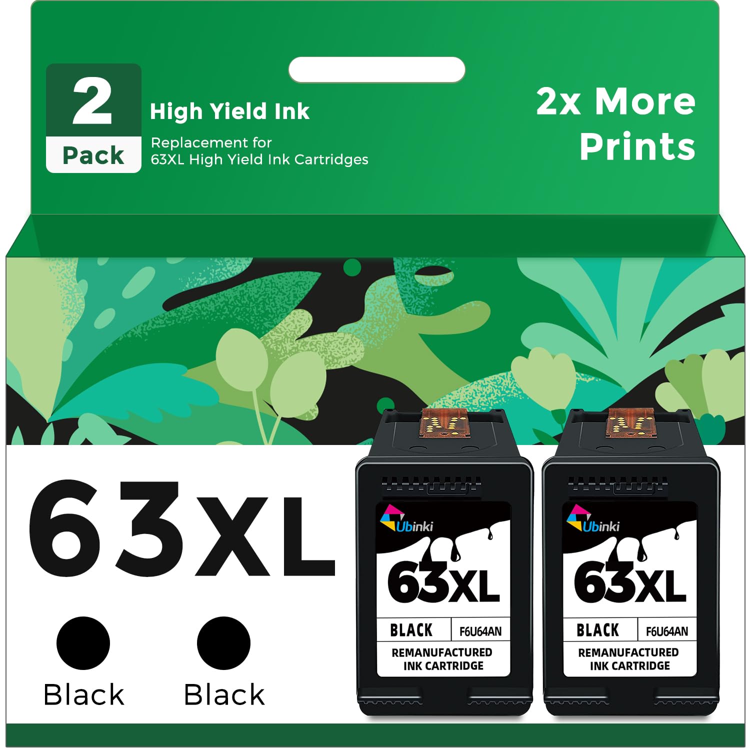 Ubinki Remanufactured Ink Cartridge Replacement for HP 63XL 63 XL (Black,2-Pack) Work with 3830 4650 4652 4655 5200 5252 5255 5258 4520 4512 1112 2132 3630 3632 4510 4513 3634 Printer|HP63 HP63xl