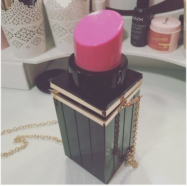 WEDDINGHELPER Women Acrylic Pink Lipstick Evening Bags Purses Clutch Vintage Banquet Handbag (Pink)