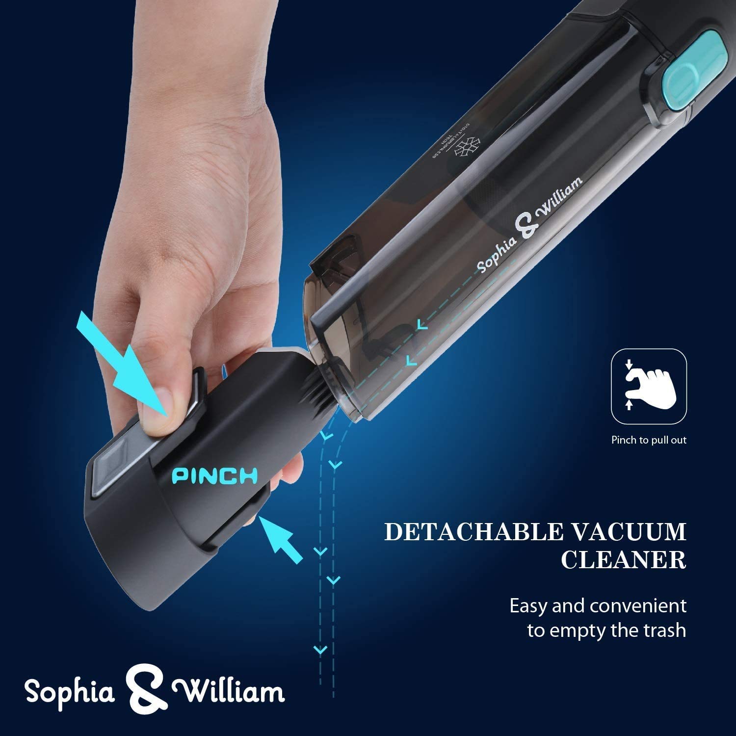Sophia & William Portable Handheld Car Vacuum 13.5kpa - 1.1 lb Hand Vacuum Rechargeable Vacuum Cleaner Cordless