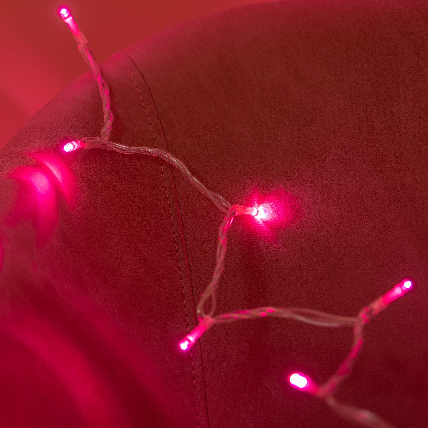 YULETIME 100 Feet 300 Count Pink LED String Lights with 8 Models Adapter, Clear Wire Wide Angle 5mm Christmas Lights (Pink - Multimode)