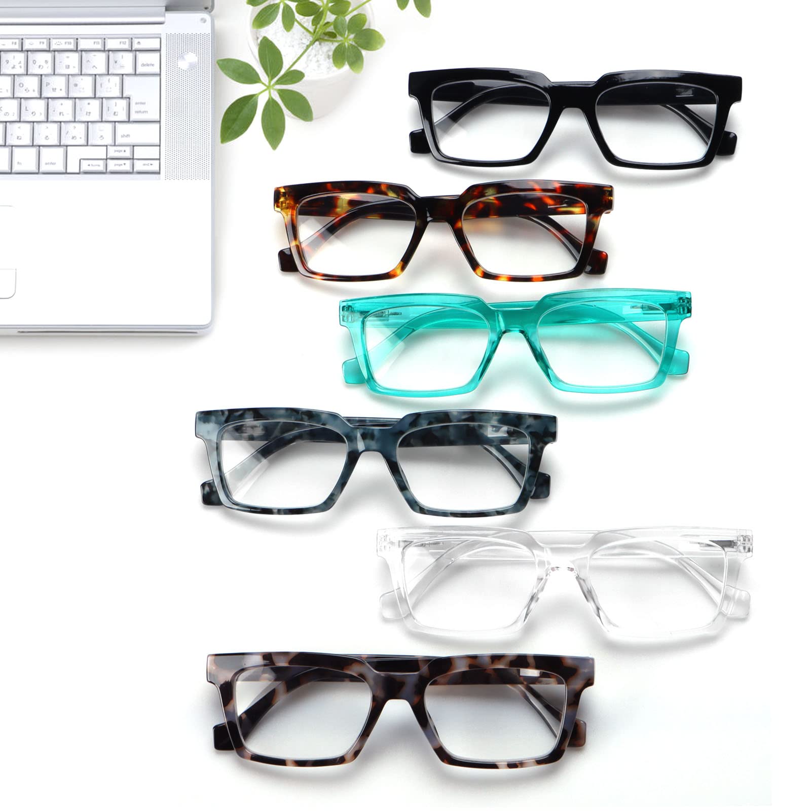 VOGPOPER 6 Pack Fashion Reading Glasses For Women Blue Light Blocking Computer Square Readers with Spring Hinge Men (A1 Mixed, 2.25, diopters)