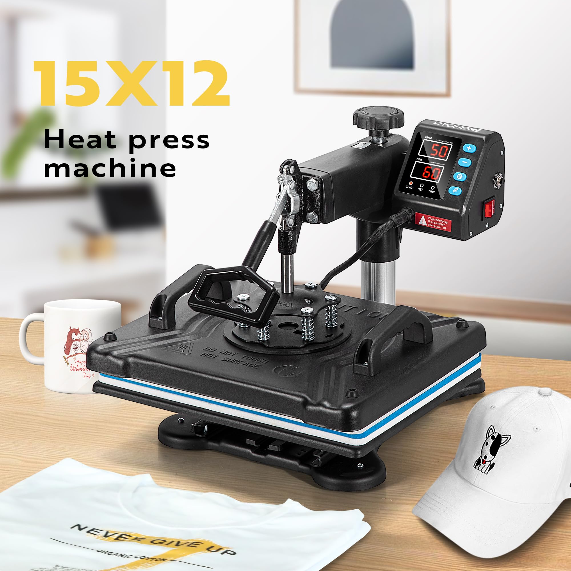 VIVOHOME Upgraded 5 in 1 Combo Multifunctional Swing Away Clamshell Printing Sublimation Heat Press Transfer Machine for T-Shirt Hat Cap Mug Plate 15 x 12 Inch Red