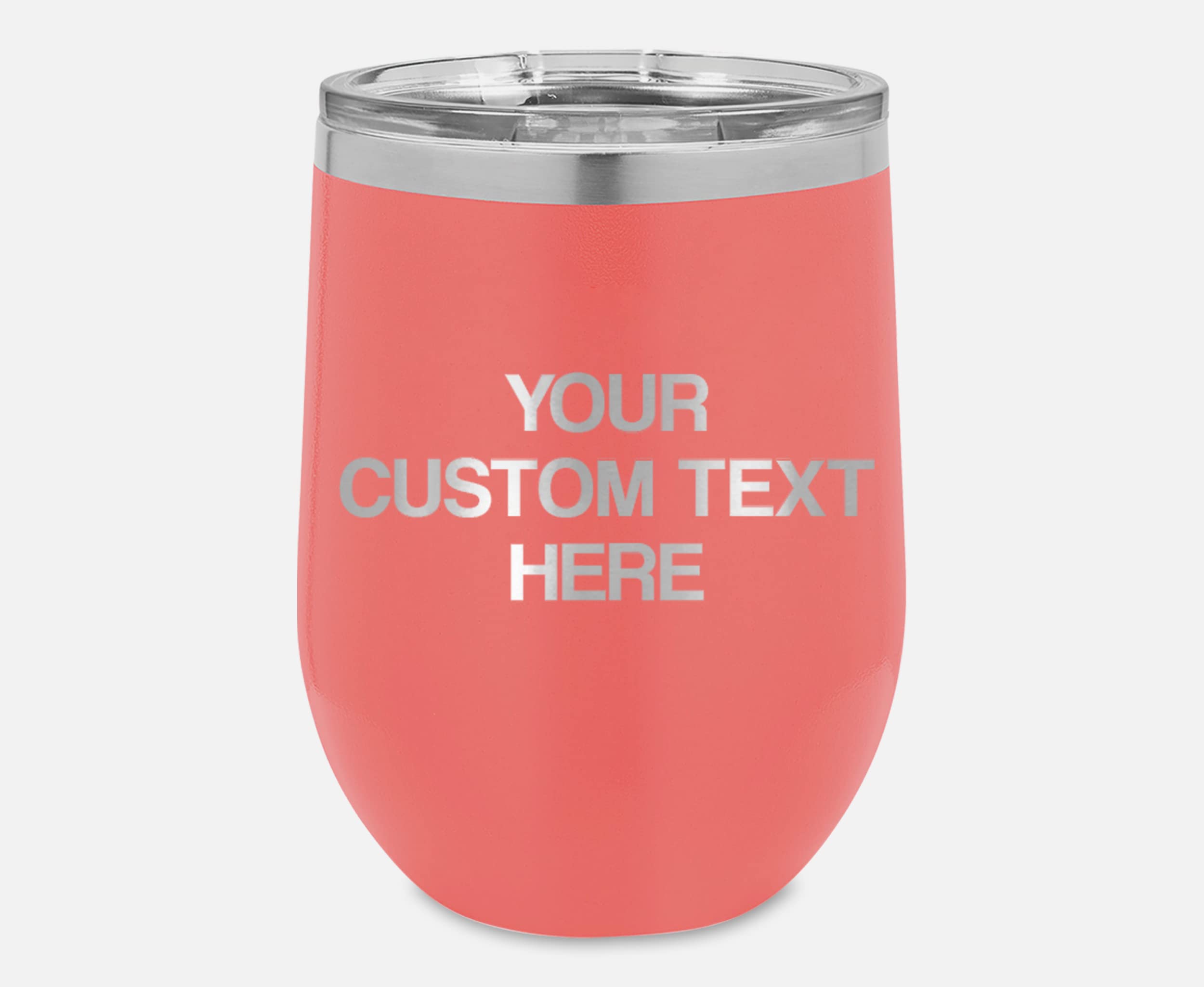 TEEAMORE Personalized Stemless Wine Cup 12oz Add Your Text Name Stainless Steel Vacuum Insulated Wine Tumbler With Lid Coral
