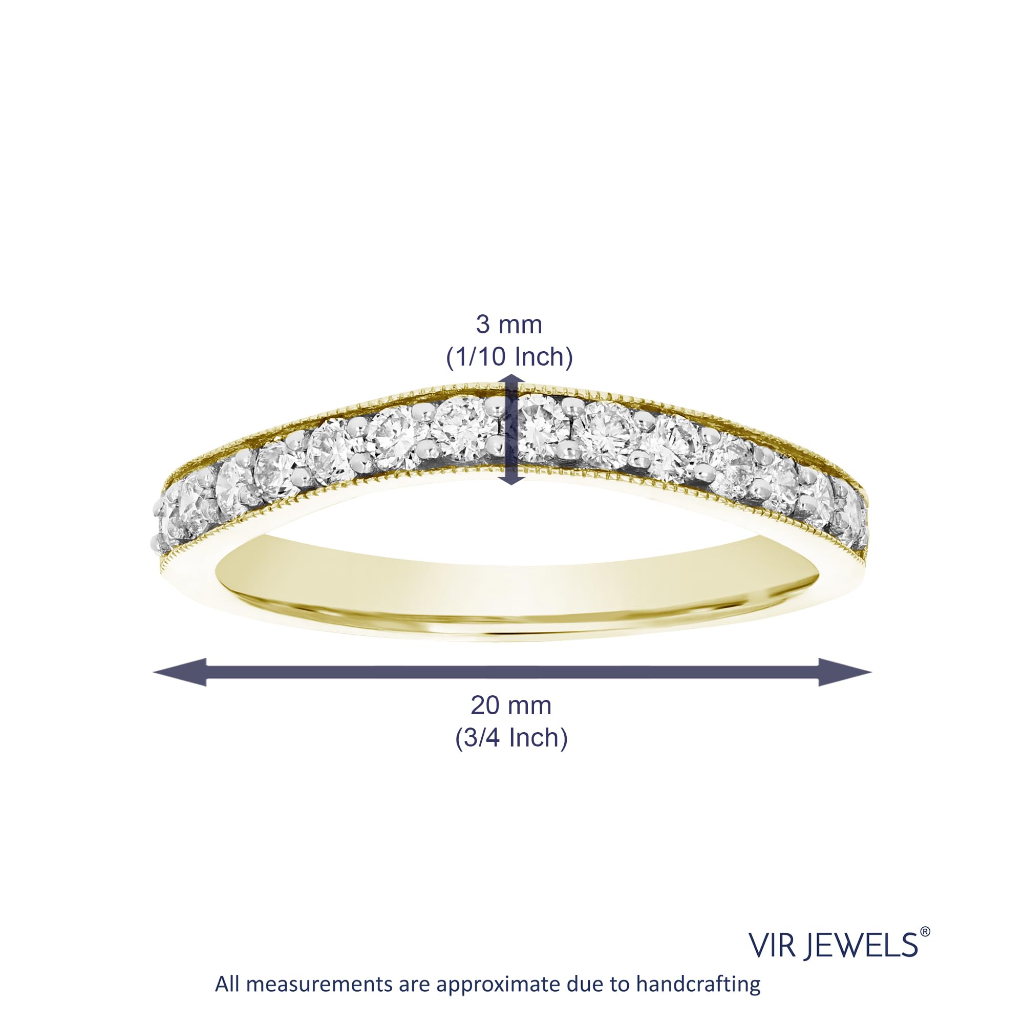 VIR JEWELS 1/2 cttw Diamond wedding Band for Women, Contour Wave Round Diamond Wedding Band in 14K Yellow Gold Prong Set, Size 7