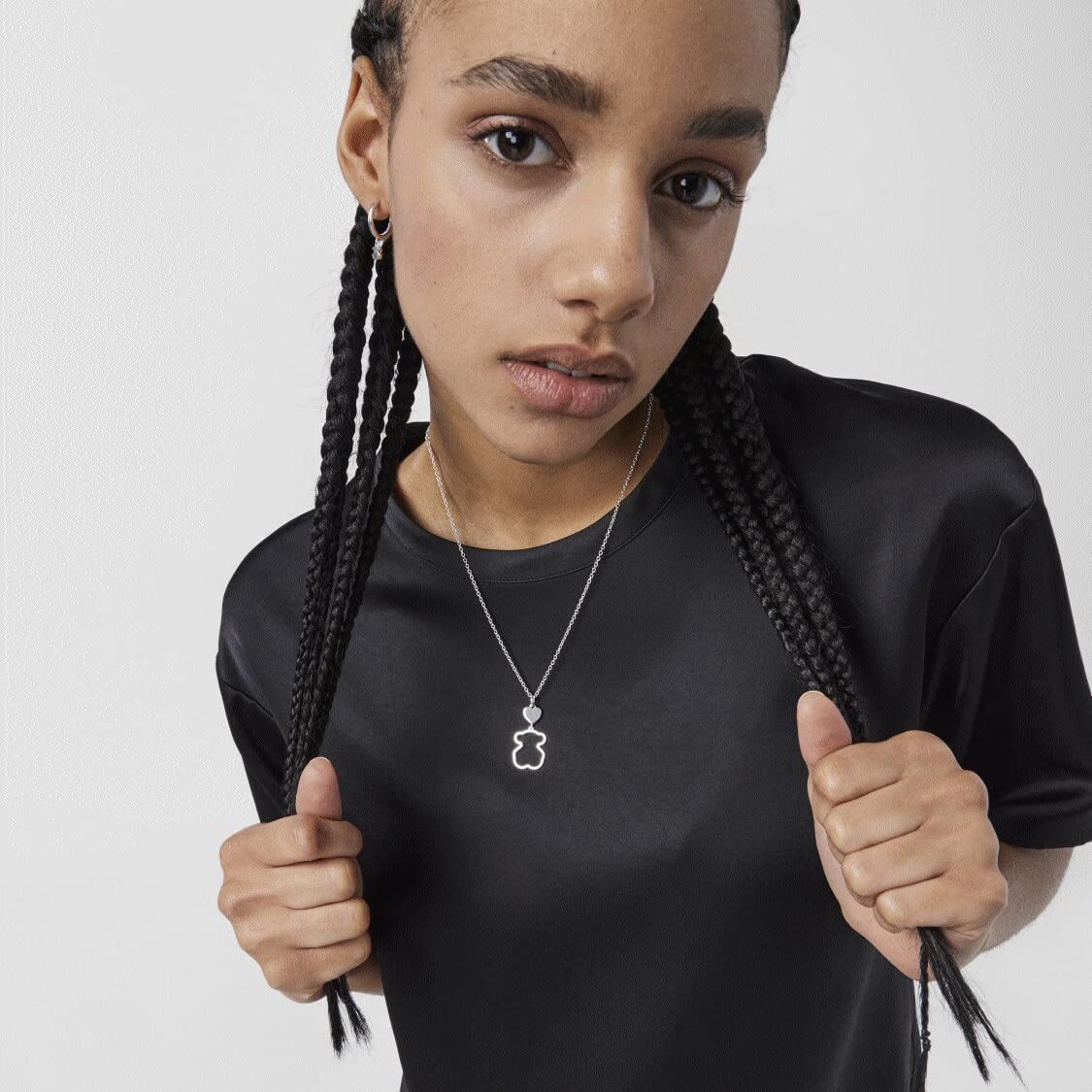 TOUS Sterling Silver Necklace for Women with Bear Motif, Size: 0.84-1.9 cm. Length: 45 cm. New Silueta Collection