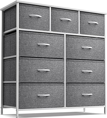 Sorbus Dresser with 9 Drawers - Furniture Storage Chest Tower Unit for Bedroom, Hallway, Closet, Office Organization - Steel Frame, Wood Top, Easy Pull Fabric Bins (White)