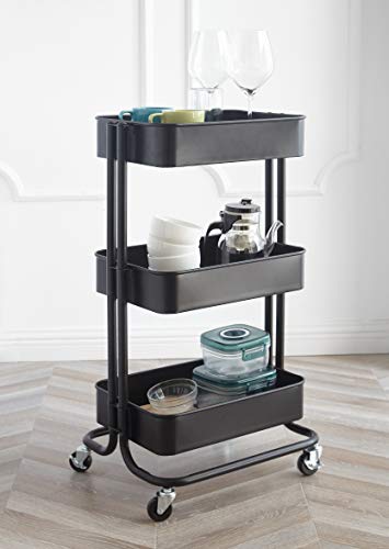 Urban Lifestyle 3 Tier Rolling Storage Cart, Black