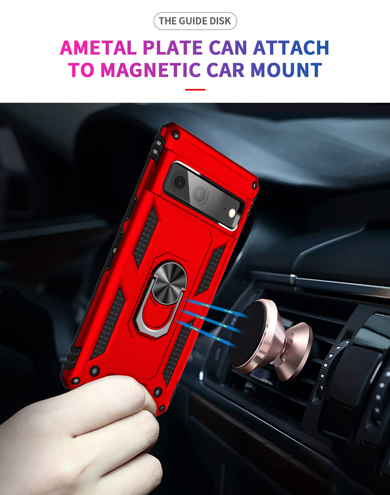 SunRemex for Google Pixel 7 Case with HD Screen Protector [2 Packs], [Not for Google Pixel 7 Pro ], Magnetic Ring Holder Kickstand,[Military Grade] Phone Case for Google Pixel 7 2022 (Red)