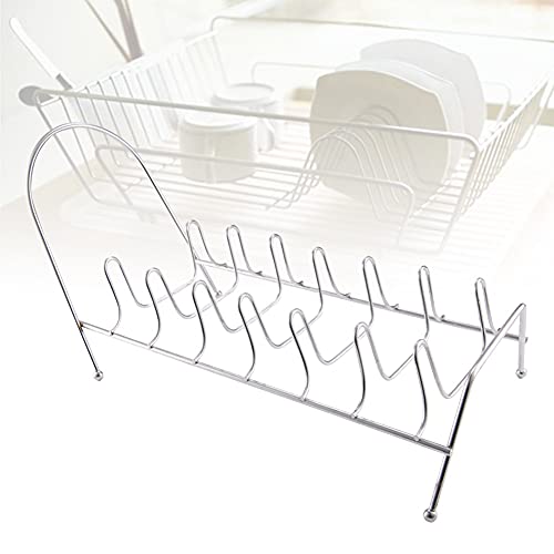WUDILU Pan Stainless Steel Pot Lid Plates Kitchen 7 Slots Sink Countertop Holder Dish Rack Bowl Storage Shelf Drying Stand Draining