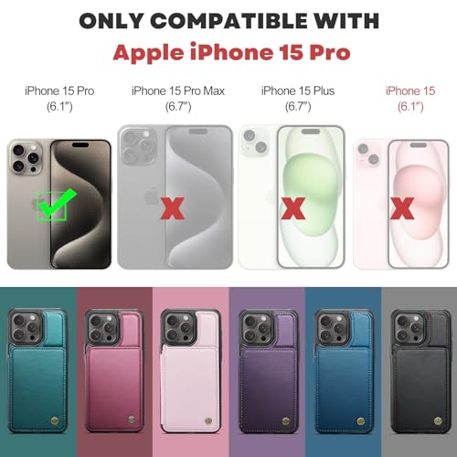 Vinich for iPhone 15 Pro Wallet Case with Card Holder, RFID Blocking for iPhone 15 Pro Case for Women Men, Durable Kickstand Shockproof Phone Case for iPhone 15 Pro, Rose Gold