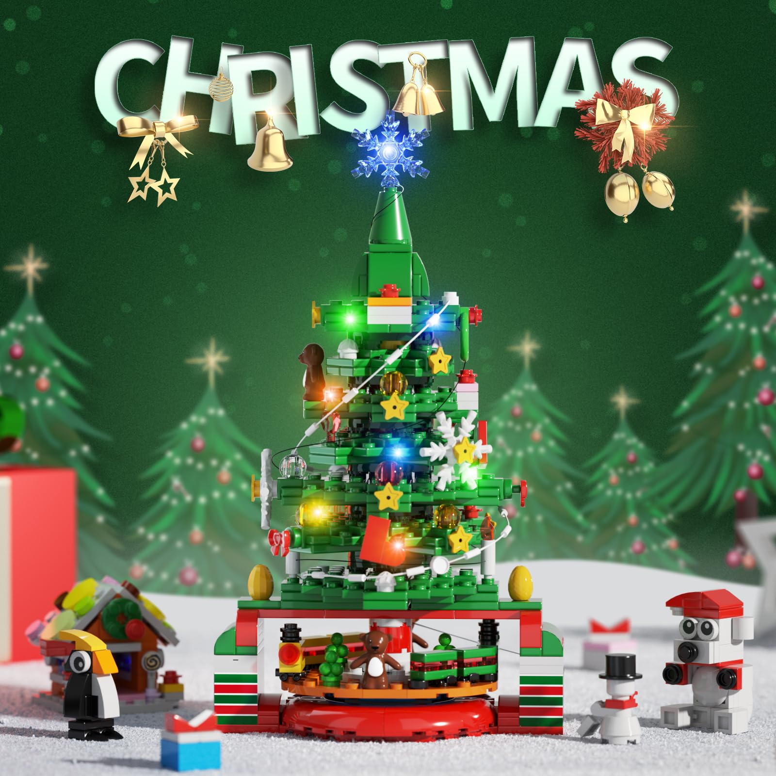 VONADO Christmas Tree Building Set, Christmas Building Bricks with LED Lights, Christmas Tree 2023 Building Blocks, Xmas Tree Gift Toy for Boys & Girls and Adults(545 Pcs)